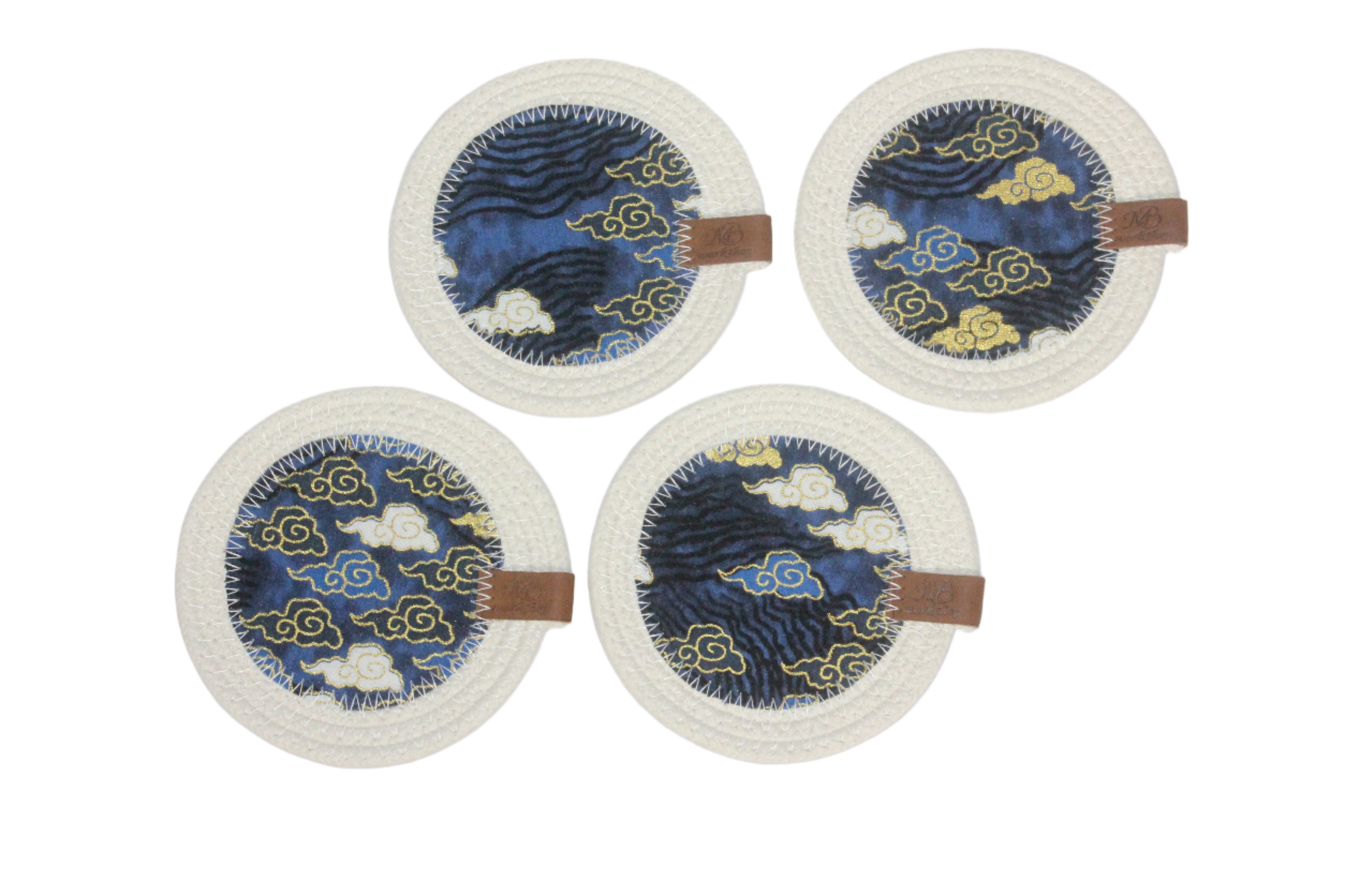 Handcrafted Cotton Cup Coaster Set – Mongolian motif "Cloud" Design ...